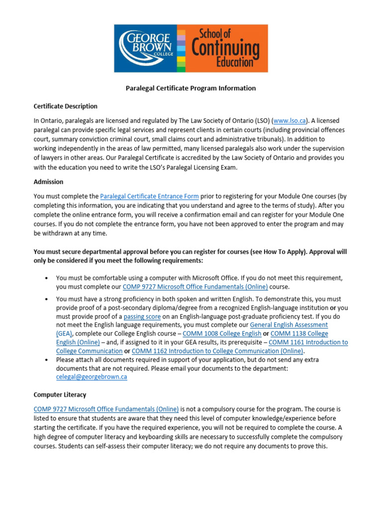 George Brown Paralegal Program Overview | PDF | Paralegal | Justice