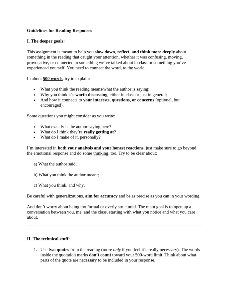 Guidelines For Reading Responses | PDF | Human Communication