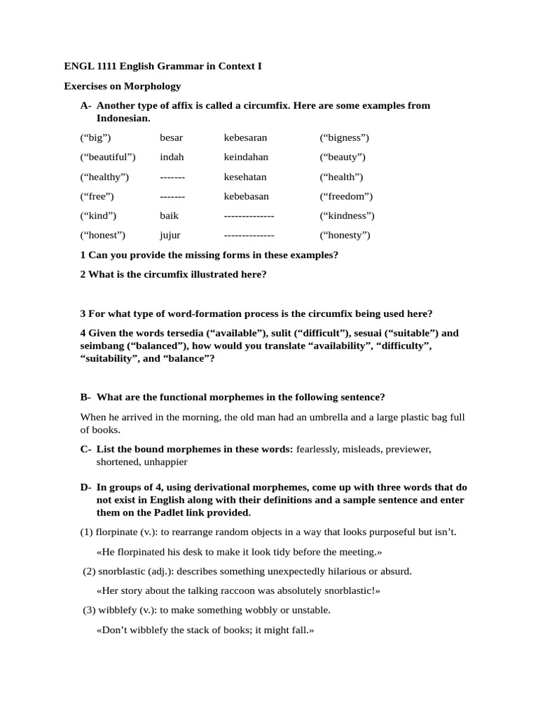 Exercises On Morphology-1 | PDF