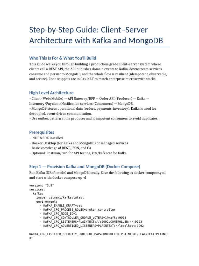 Client Server Kafka Mongo Step by Step | PDF | Mongo Db | Software