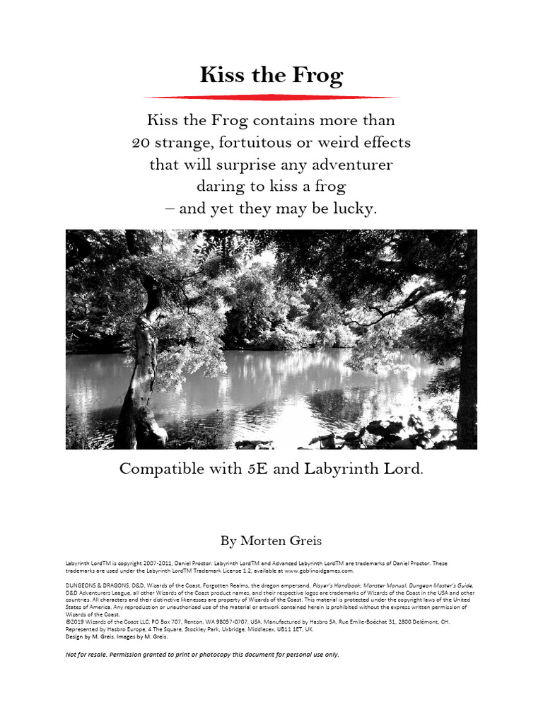 Kiss The Frog A Table of Weird and Wondrous Effects From Kissing An ...