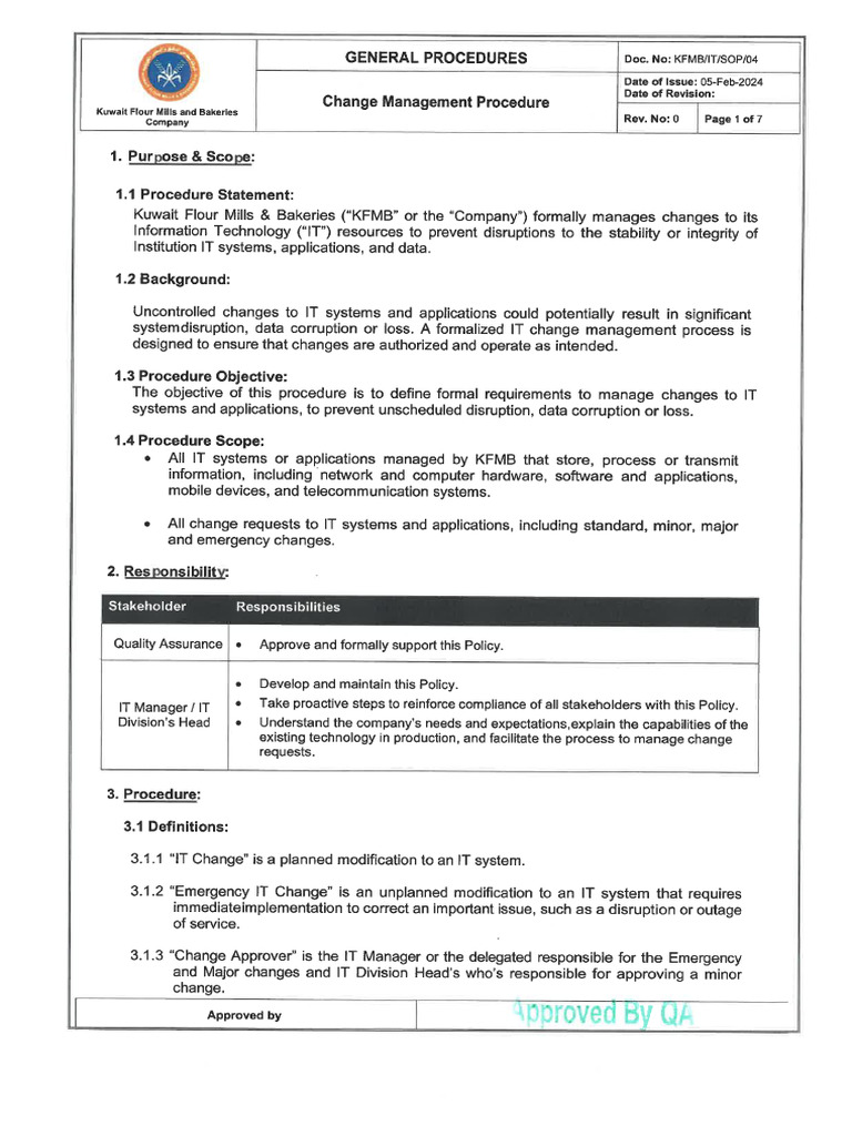 Change Management Procedure | PDF