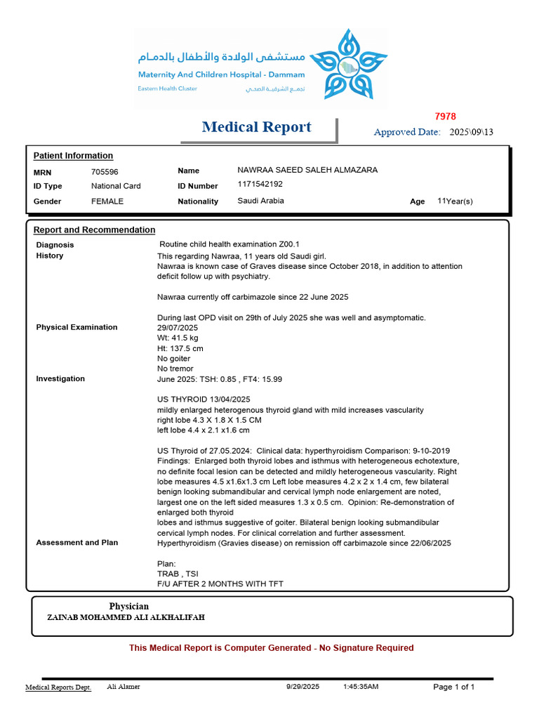 Medical Report: 11-Year-Old with Graves Disease | PDF | Thyroid ...