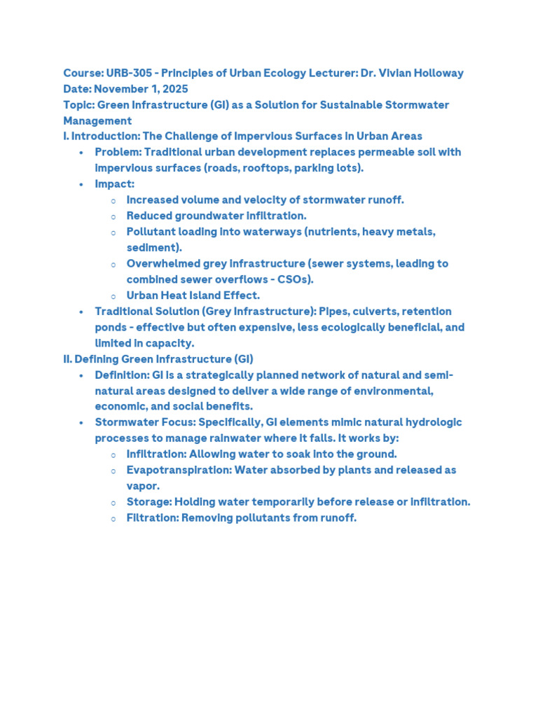 Urban Ecology Green Infrastructure | PDF