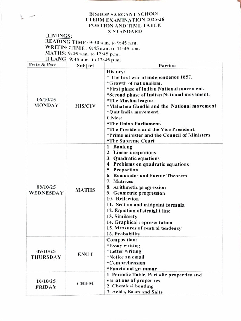 I Term Portion and Timetable Sheza | PDF | Chemistry | Mathematics