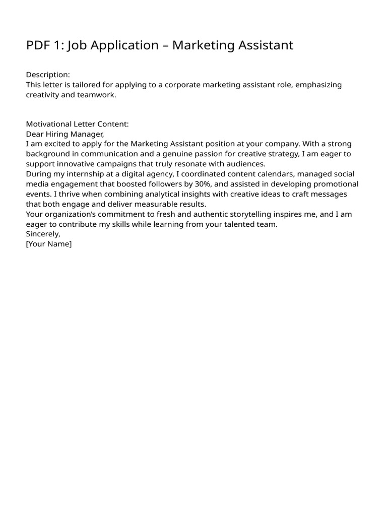 Job Application - Marketing Assistant | PDF