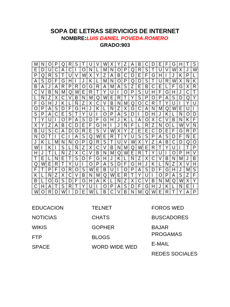Sopa de Letras: Servicios de Internet | PDF | Red mundial | Internet y web