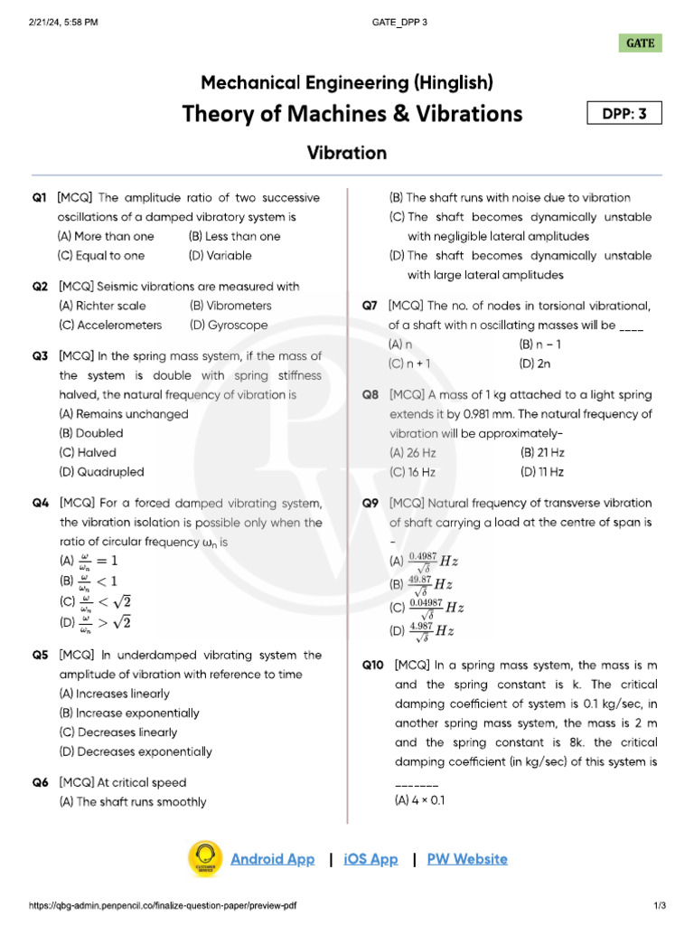 Vibration - DPP 03 | PDF