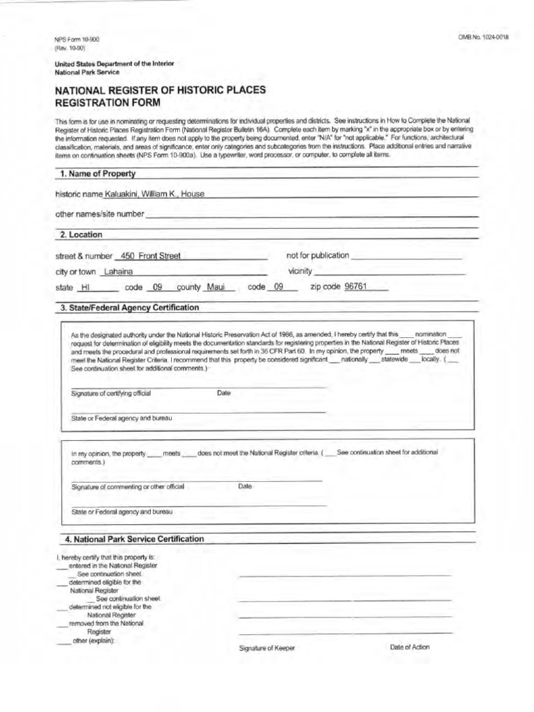William K. Kaluakini House NRHP Registration Form | PDF