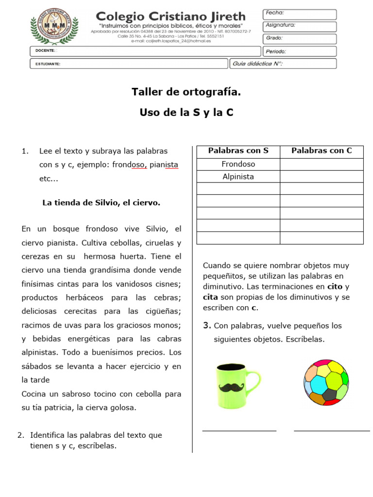 Taller de Ortografía. Usodelasylac: Palabras Con S Palabras Con C | PDF