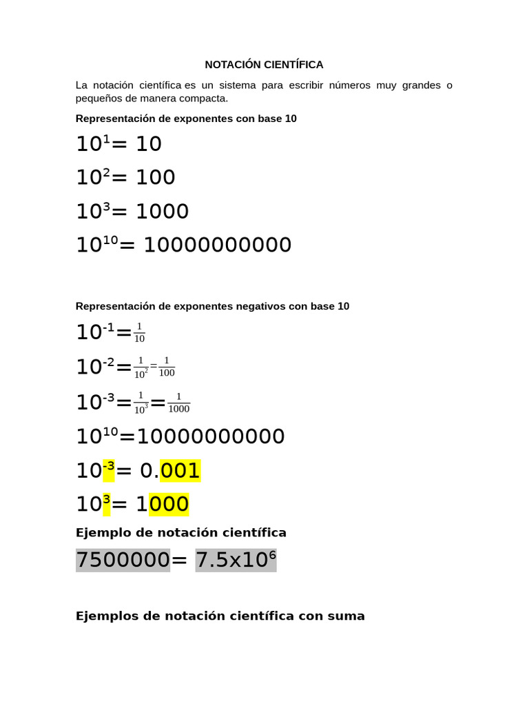 Notación Científica Ejemplos en Clase | PDF