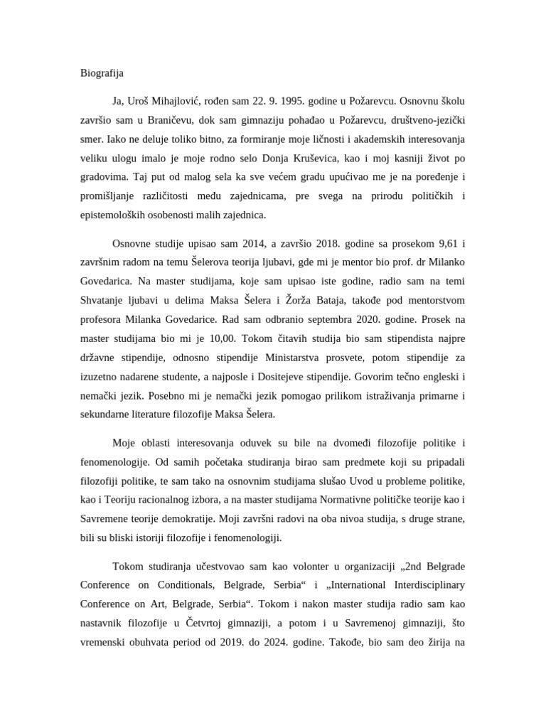 Biografija Uros Mihajlovic | PDF