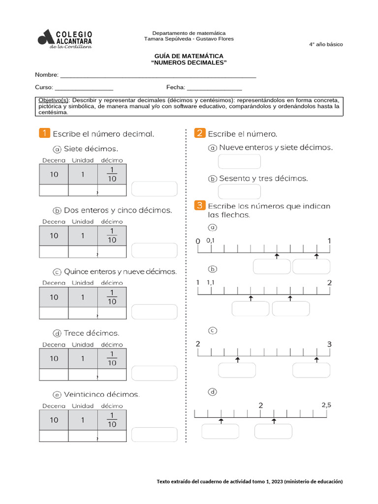 Guía de Números Decimales 4° Básico | PDF