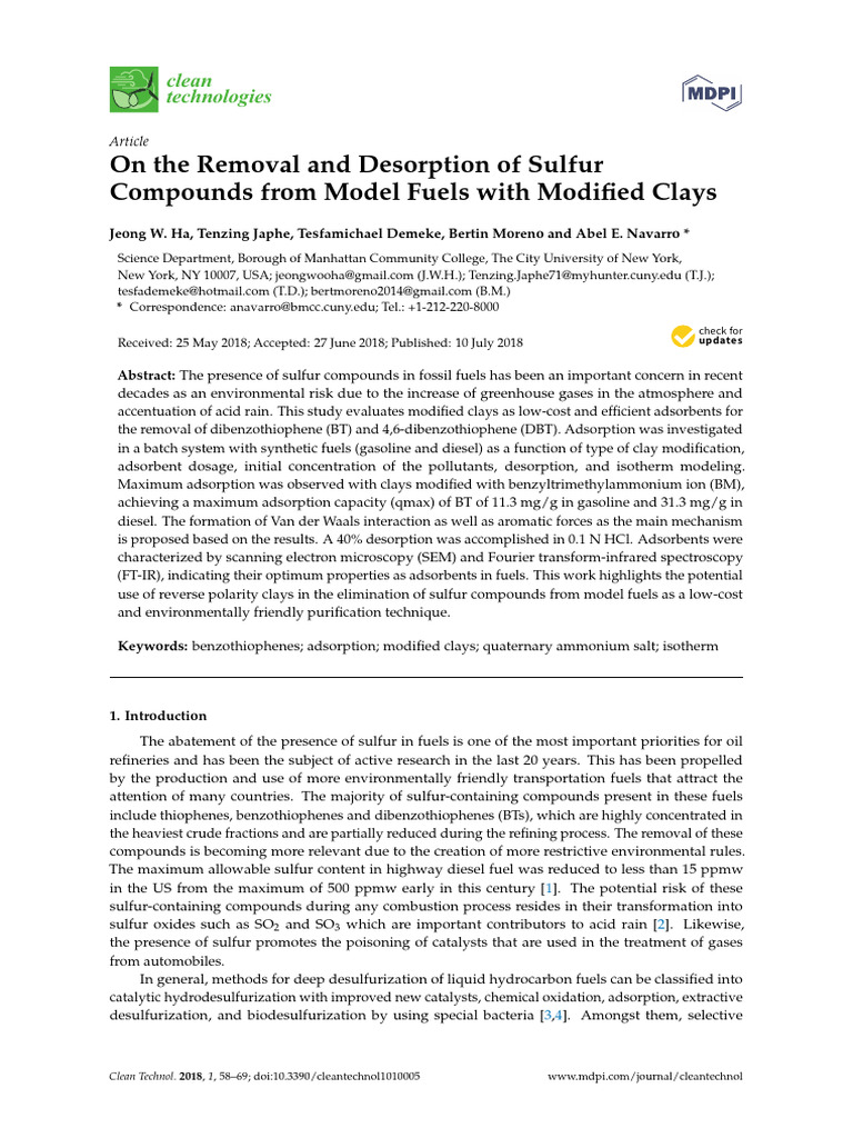 Sulphur Removal W. Clays Beds | PDF | Adsorption | Ammonium