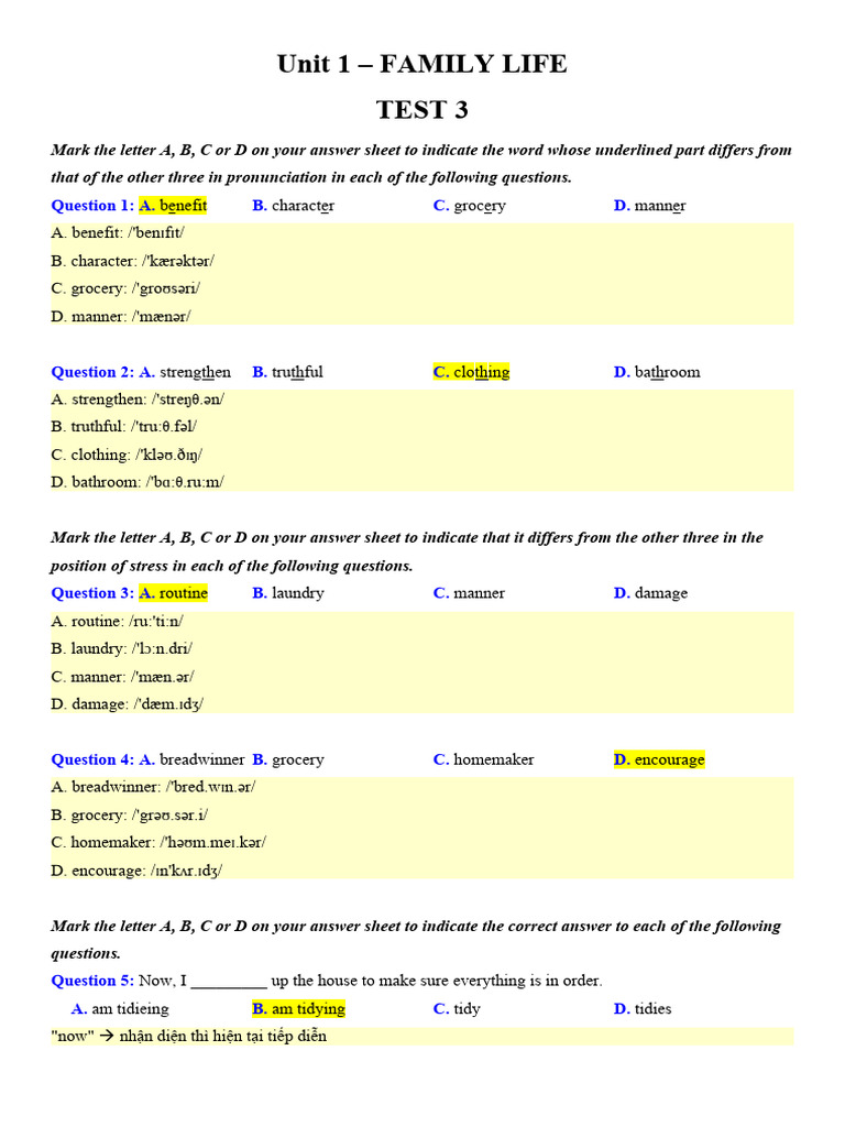 Family Life and Responsibilities Test | PDF | Housekeeping