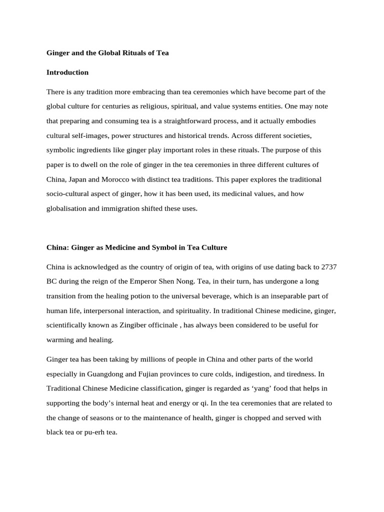 Level 10 Draft 2 Model 1 Ginger and The Global Rituals of Tea | PDF ...