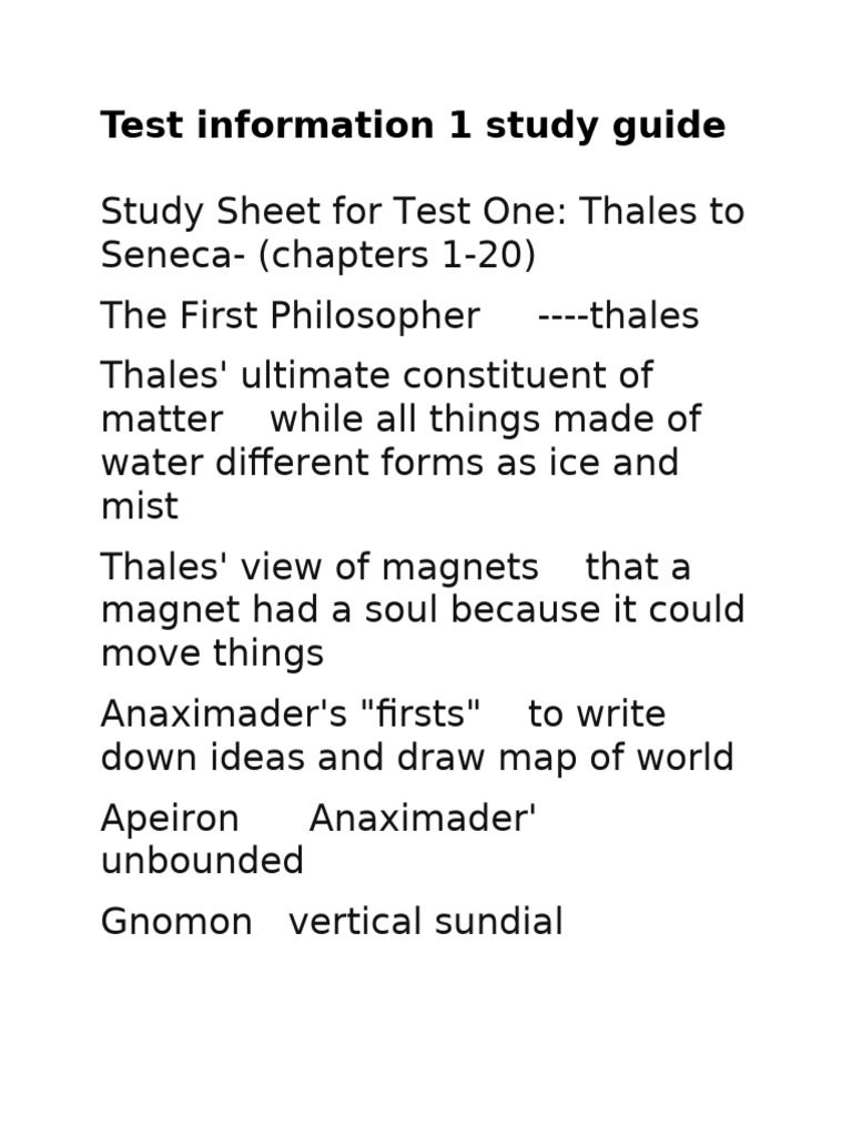 Philosophy Test 1 Test Sheet | PDF | Nous | Metaphysics