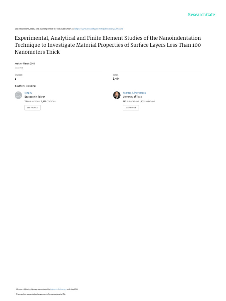 Experimental, Analytical and Finite Element Studies of The ...
