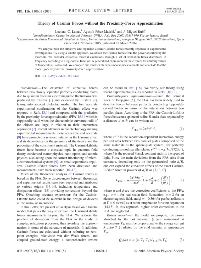 Casimir Forces Beyond Proximity-Force Approximation | PDF | Force | Physics