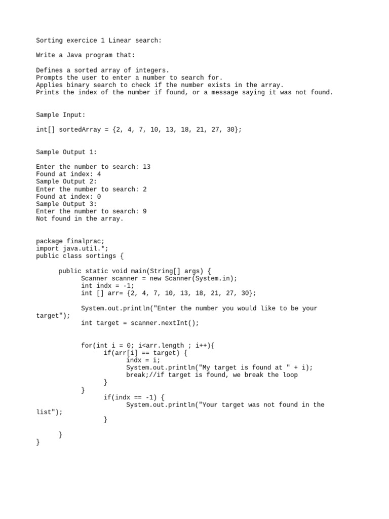 Sorting Exercice 1 Linear Search | PDF | Integer (Computer Science ...