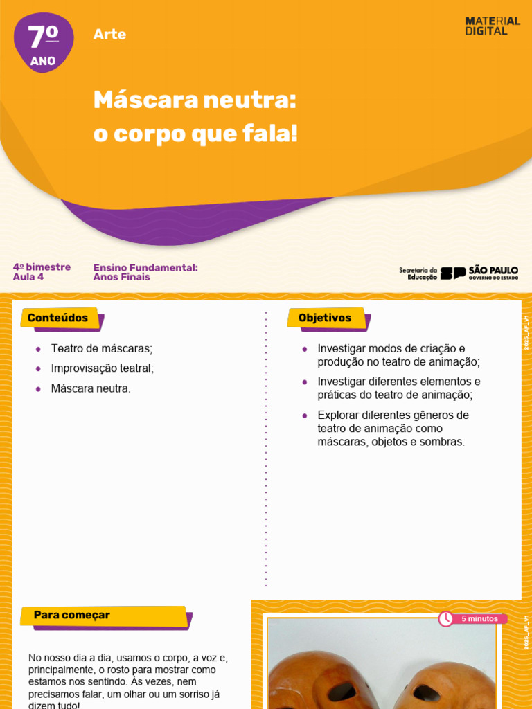 Expressão Corporal com Máscara Neutra | PDF | Máscara | Ator