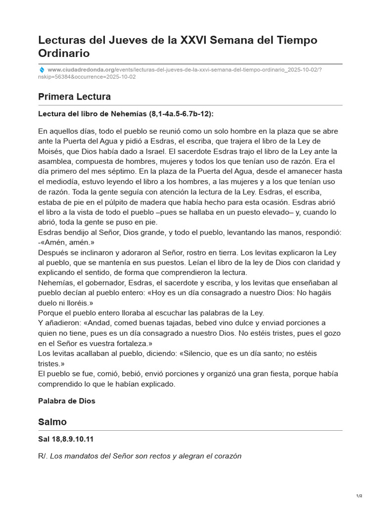 Lecturas Del Jueves de La XXVI Semana Del Tiempo Ordinario | PDF | Ezra