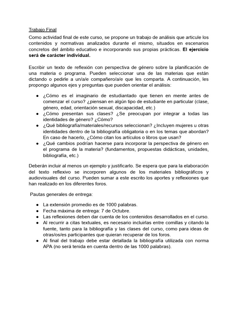 Consigna Trabajo Final - 2025 | PDF