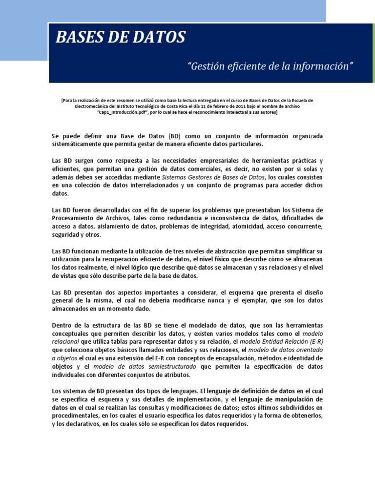 Resumen Bases de Datos-Víctor Estrada | PDF | Objeto (informática) | Bases de datos