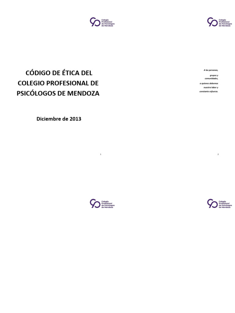 1 Codigo de Etica Del Colegio Profesional de Psicologos de Mendoza ...