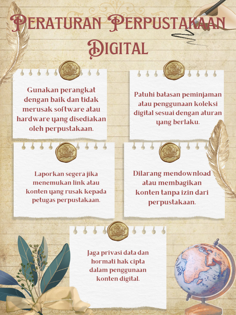 Cokelat Klasik Estetik Poster Peraturan Perpustakaan A4 Dokumen | PDF