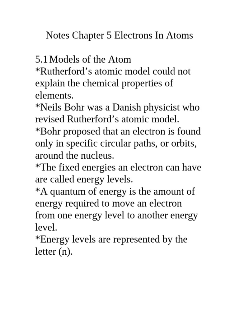 Notes Chapter 5 Electrons in Atoms | PDF