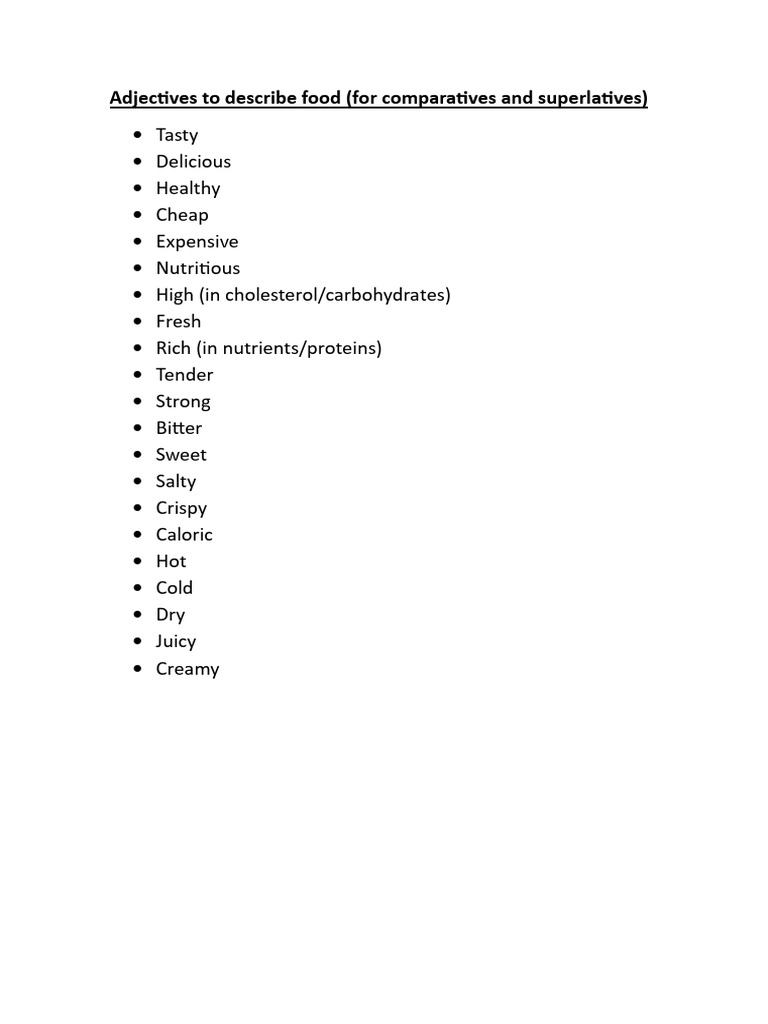 Descriptive Adjectives for Food | PDF