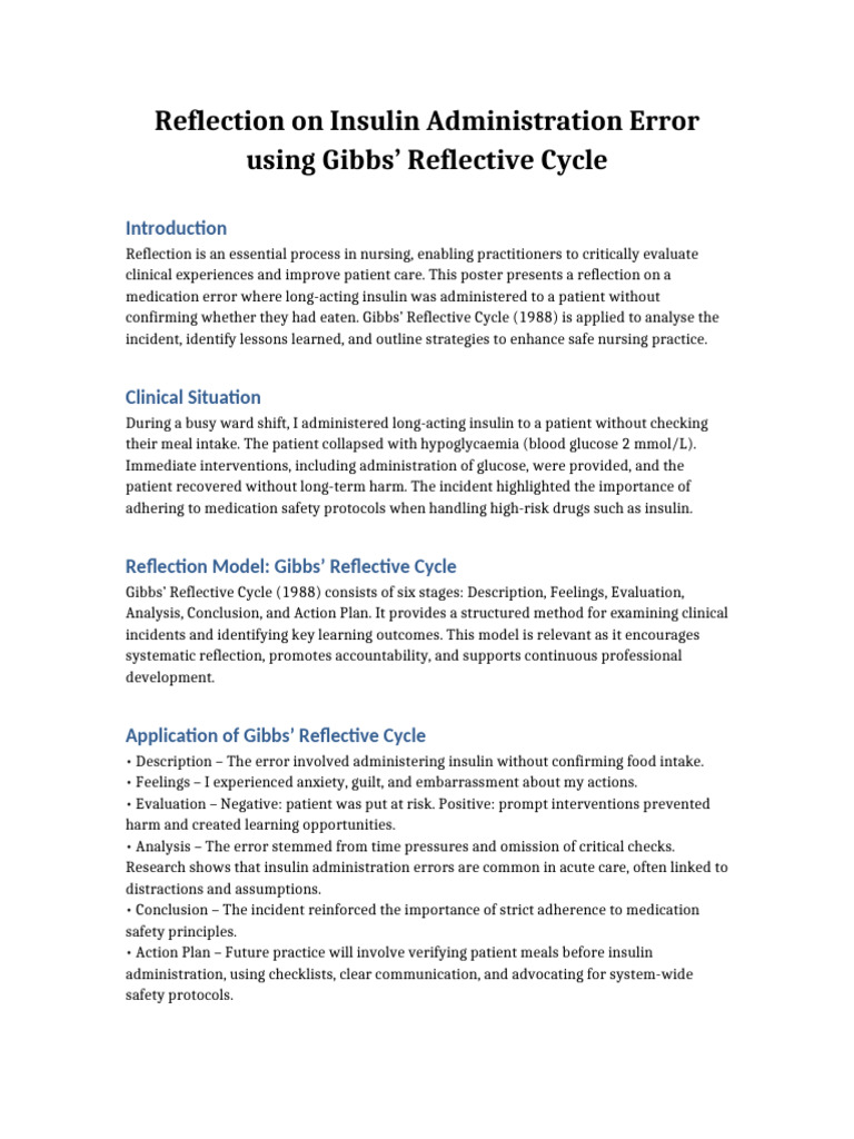 Insulin Error Reflection Using Gibbs Cycle | PDF | Reflective Practice ...
