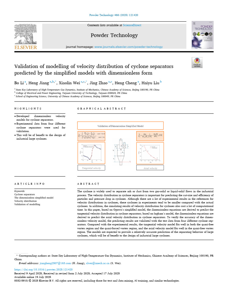 Validation of Modelling of Velocity Distribution of Cyclone Separators ...
