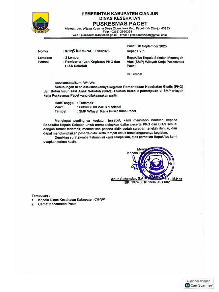 Surat Undangan PKG & BIAS Sekolah | PDF