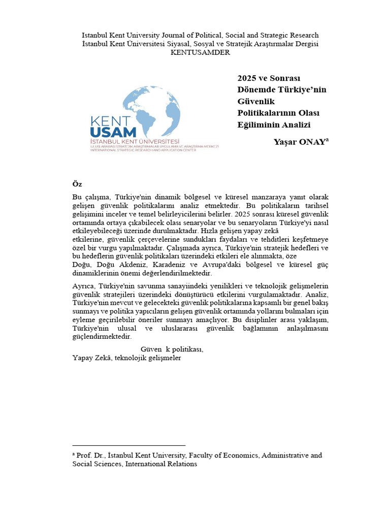 2025 Ve Sonras D Nemde T Rkiye Nin G Venlik Politikalar N N Olas E ...