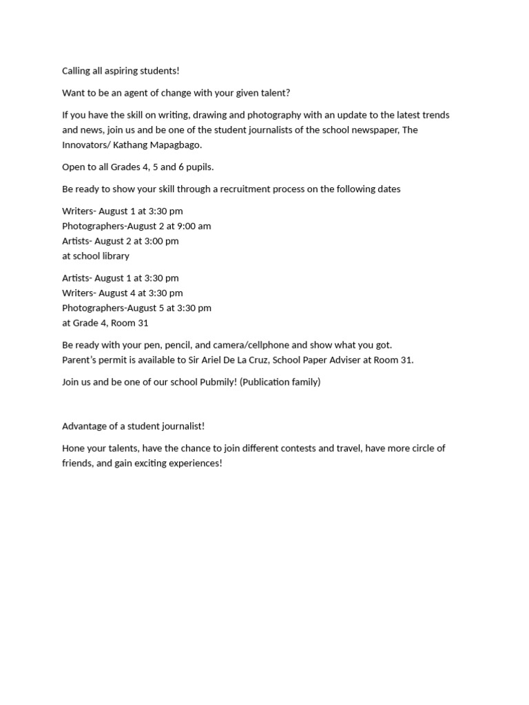 Calling All Aspiring Students | PDF