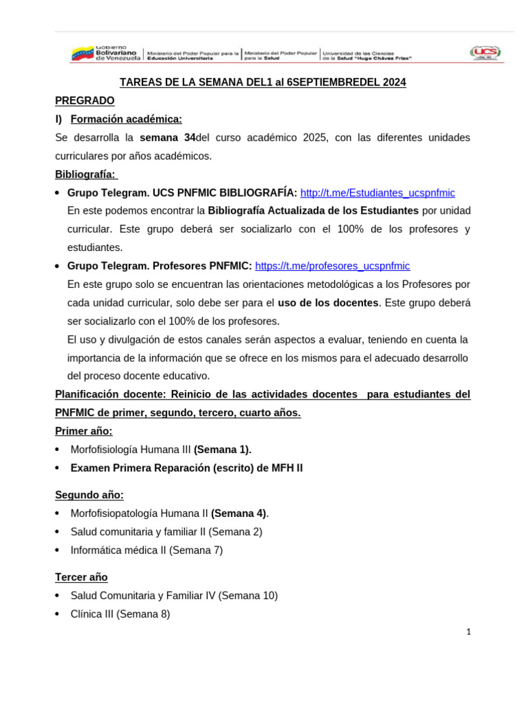 Tareas de La Semana Del 1 Al 6 Septiembre-1 | PDF