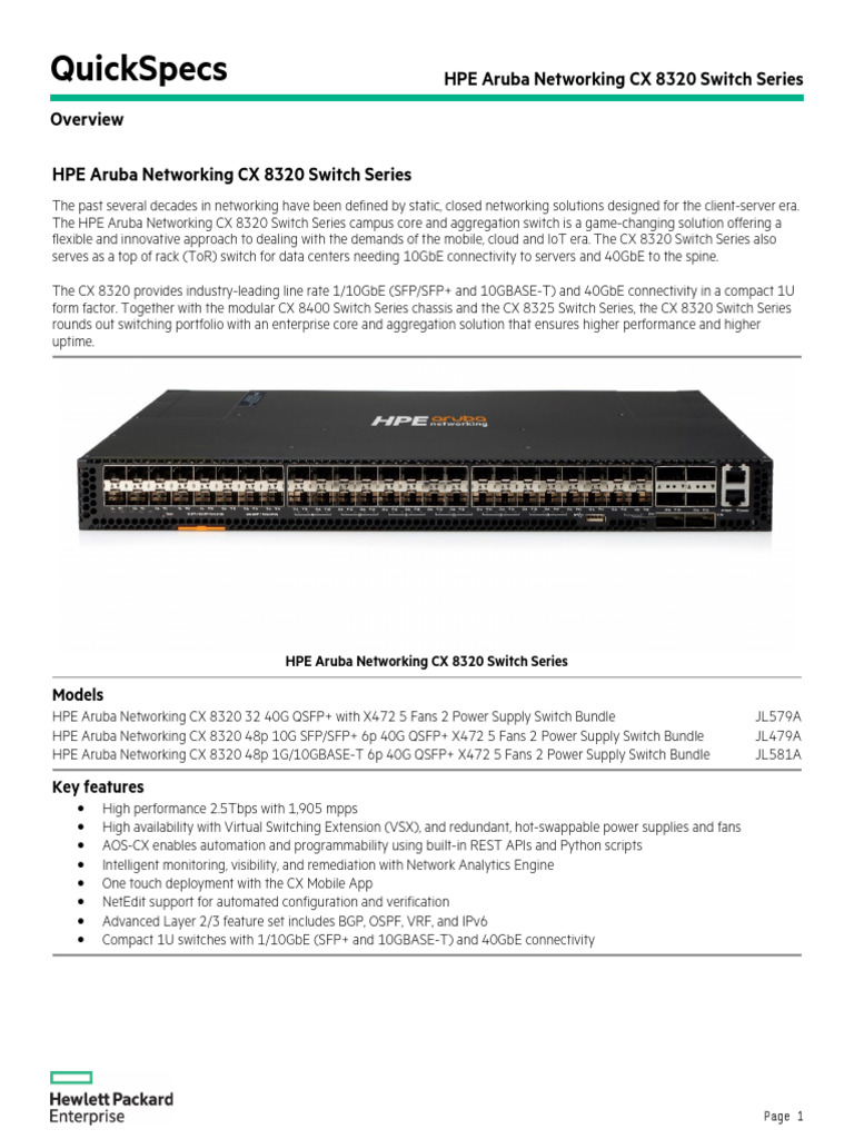 HPE Aruba Networking CX 8320 Switch Series QuickSpecs-a00029141enw | PDF | I Pv6 | Ip Address