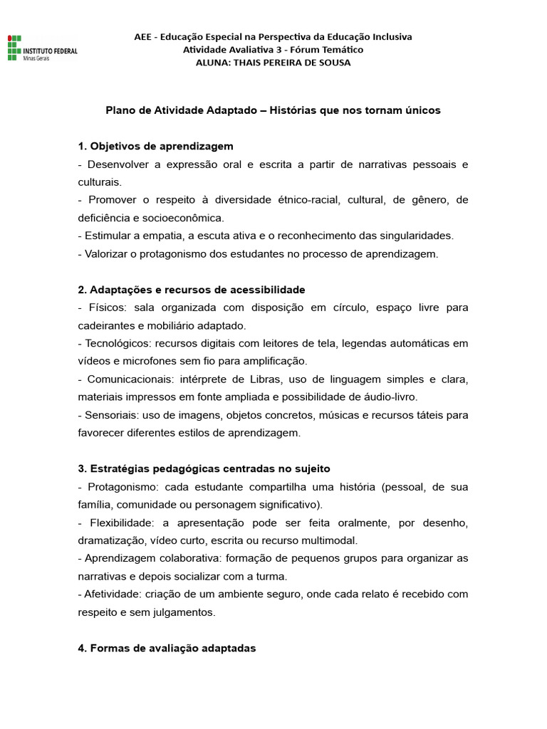 Plano de Atividade Adaptado | PDF