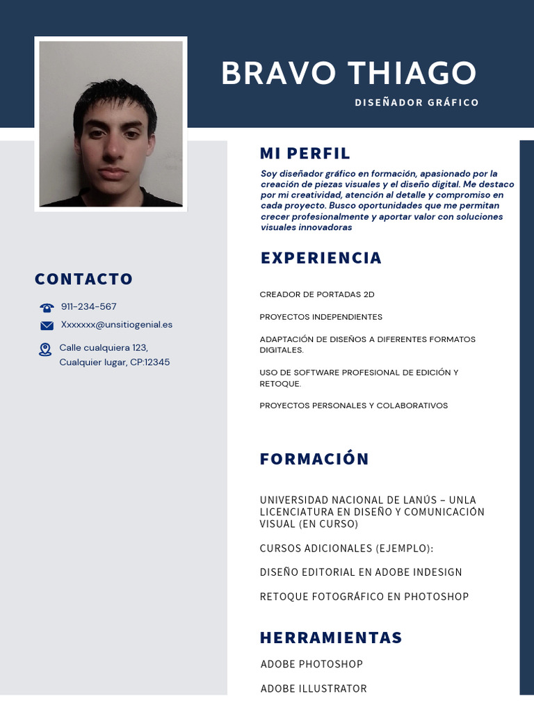 Currículum Vitae Asesor Financiero Profesional Corporativo Azul y Gris | PDF