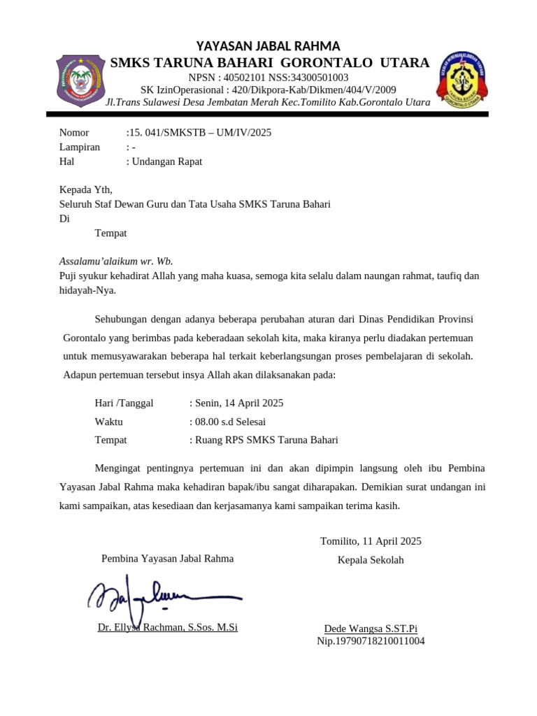 Draft Surat Undangan Rapat | PDF