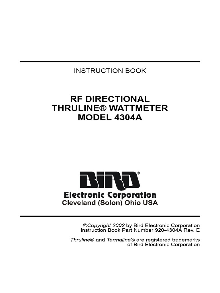 f141292504 Bird 4304A RF Directional Thruline Wattmeter | PDF | Radio ...