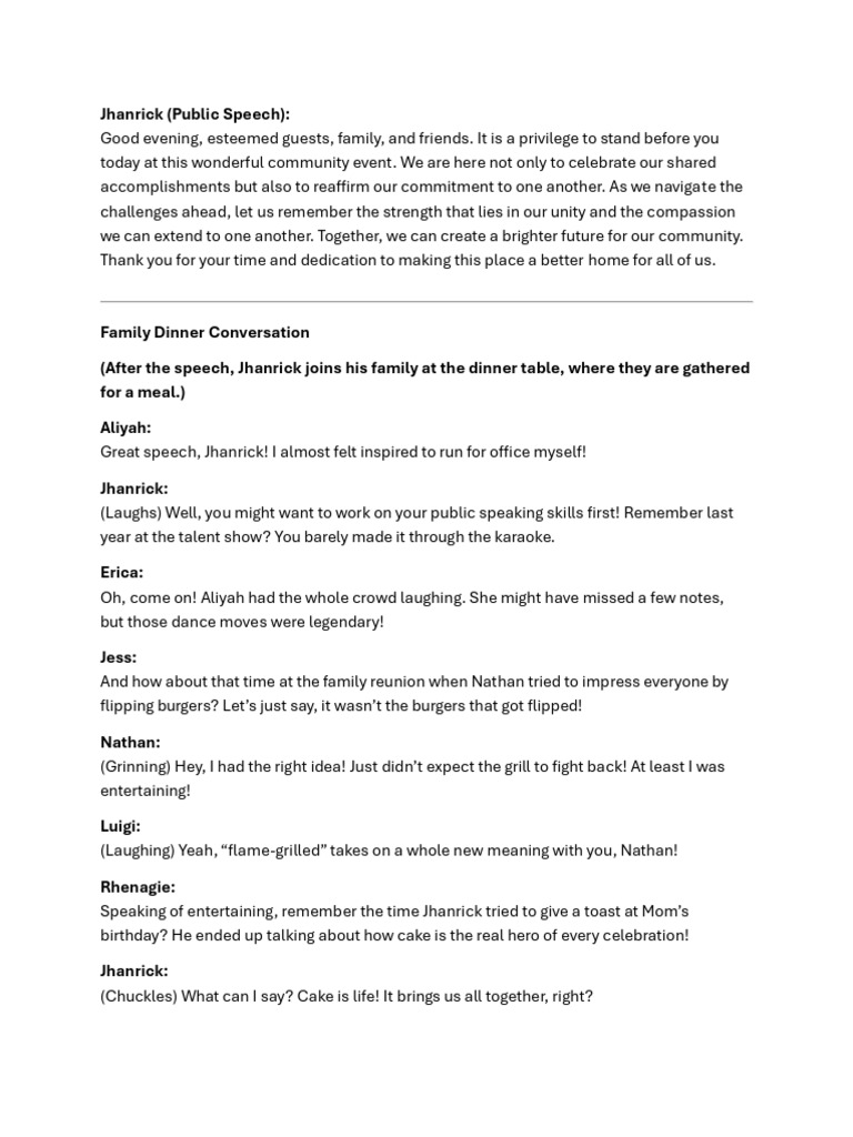 Script Oral Com - Speech and Family Dinner | PDF