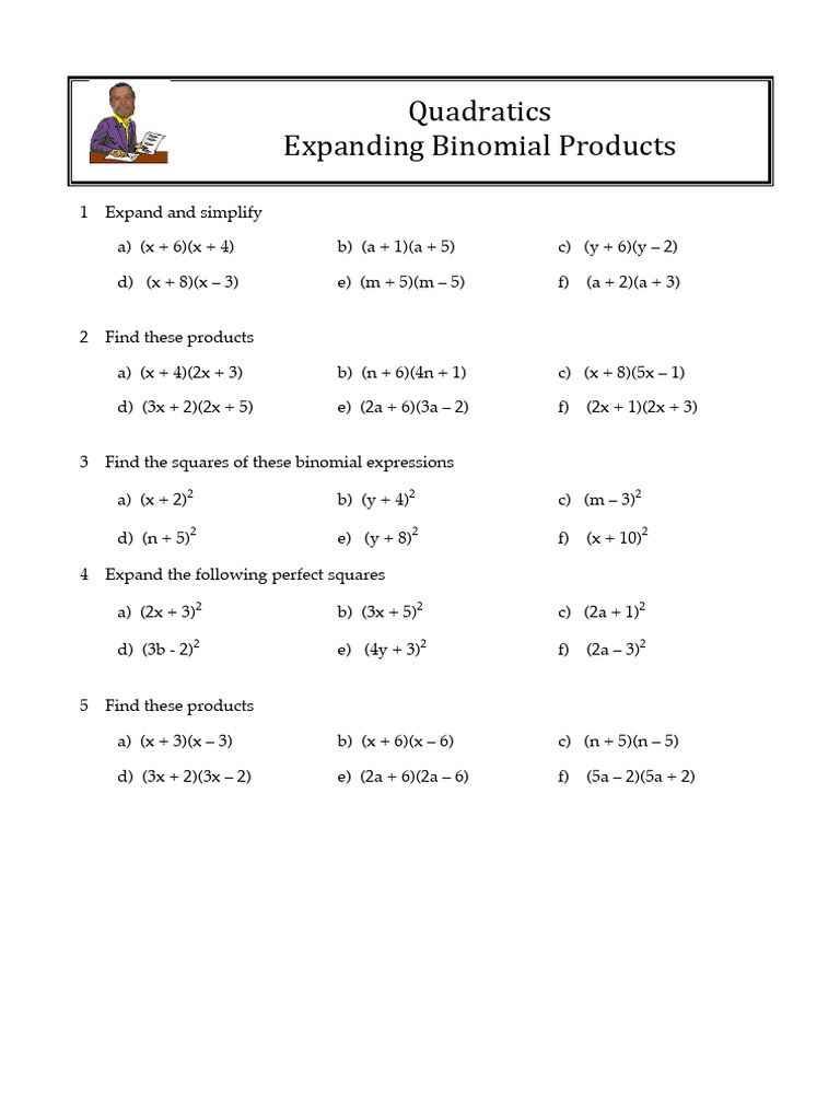 Expanding Binomial Products Worksheet | PDF