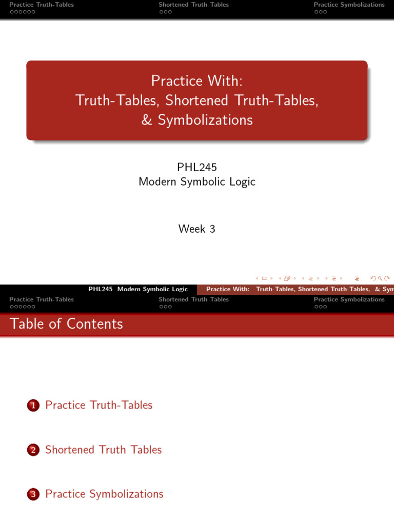 Practice-Truth-Tables and Shortened Truth-Tables and Symbolizations ...