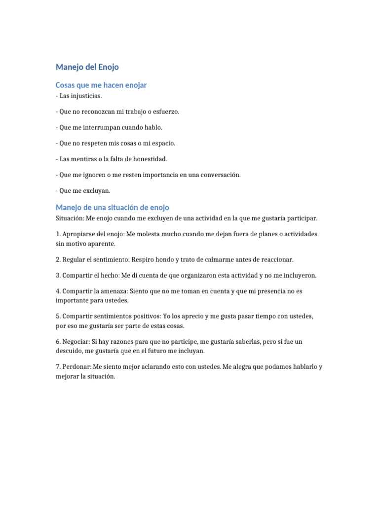 Manejo Del Enojo Elizabeth | PDF