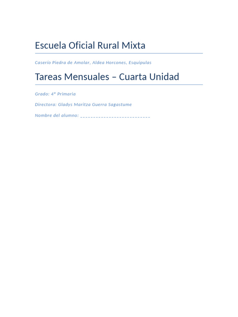 Tareas Cuarta Unidad 4to Primaria-1 | PDF