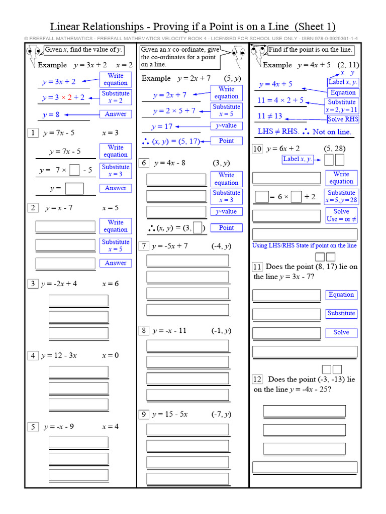 Linear Relationships and Point Validation | PDF | Equations | Mathematics