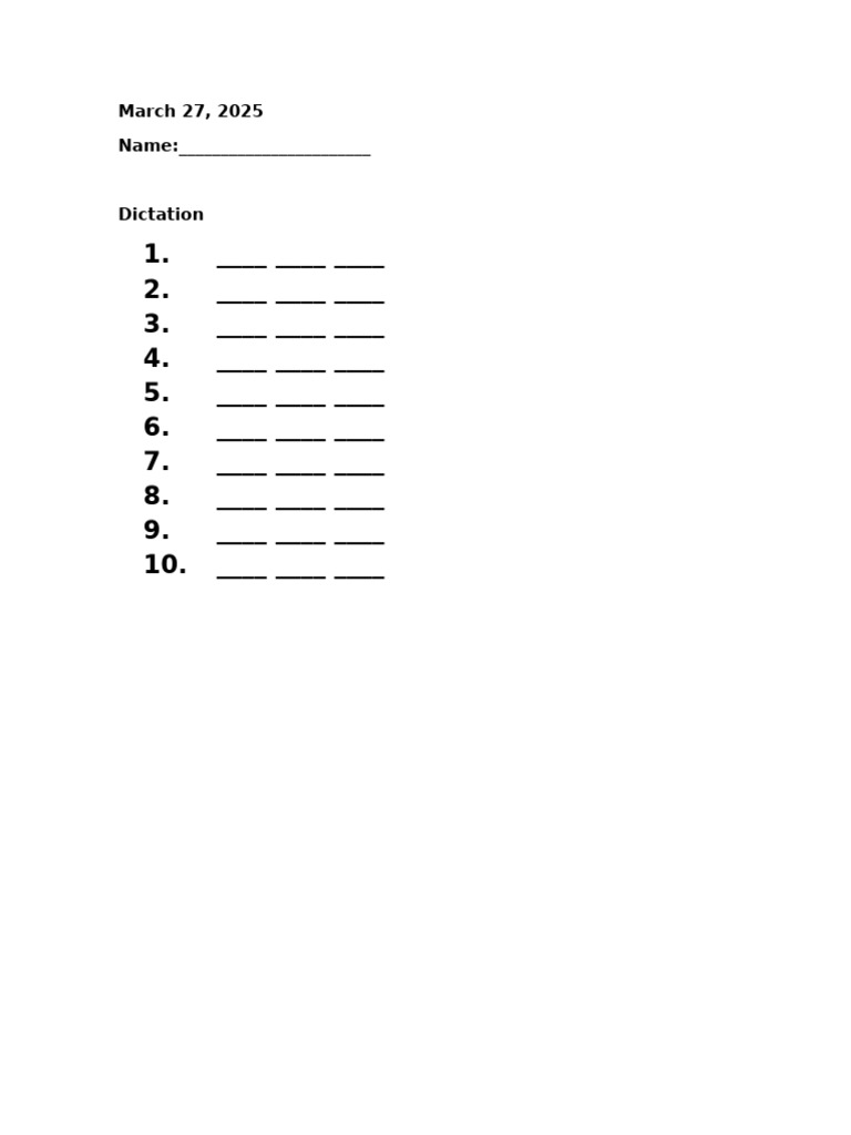 Dictation Template for March 2025 | PDF